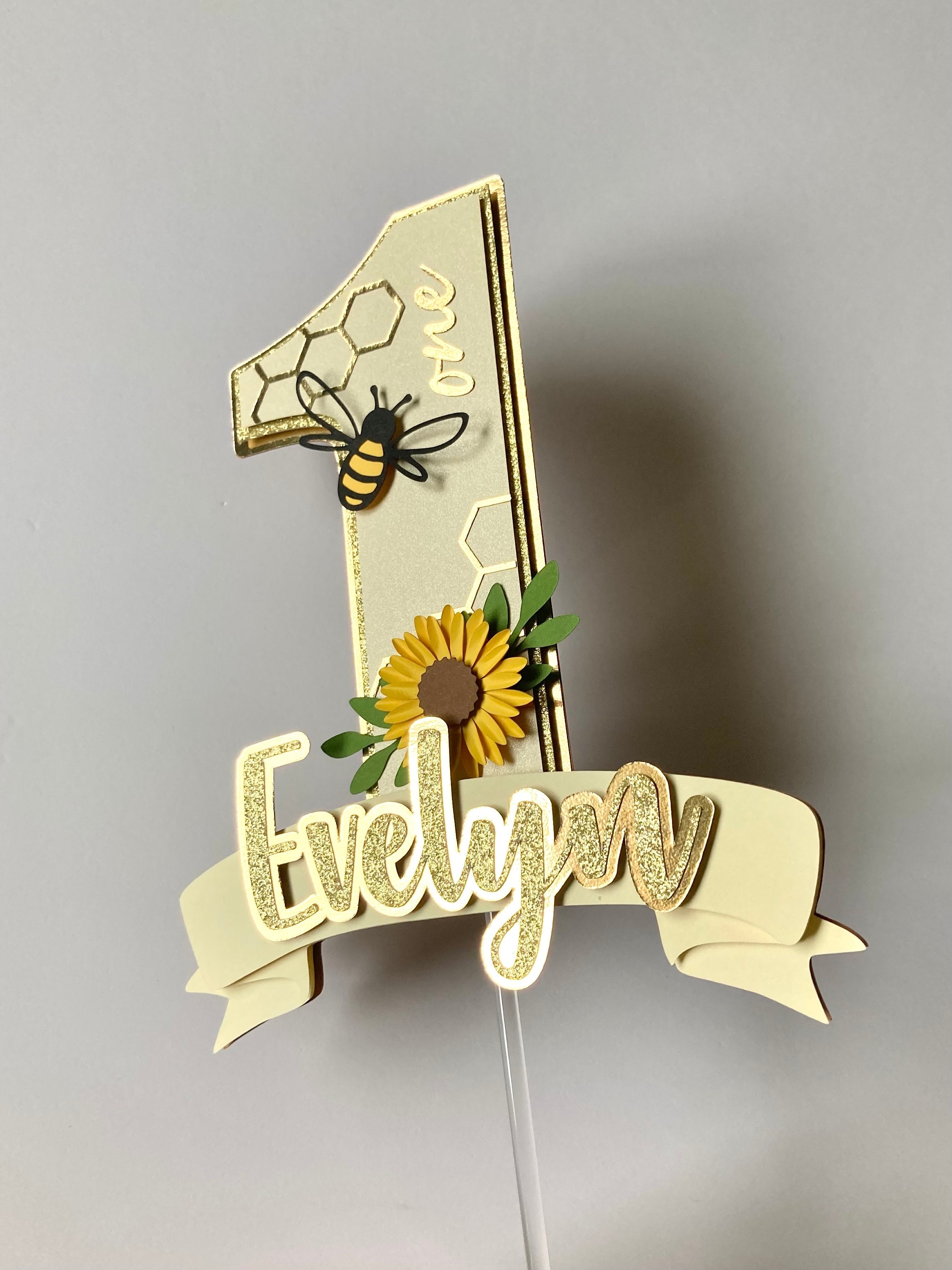 Sunflower Bee Birthday Cake Topper, One Bee Cake Topper, 1st Bee-day ...