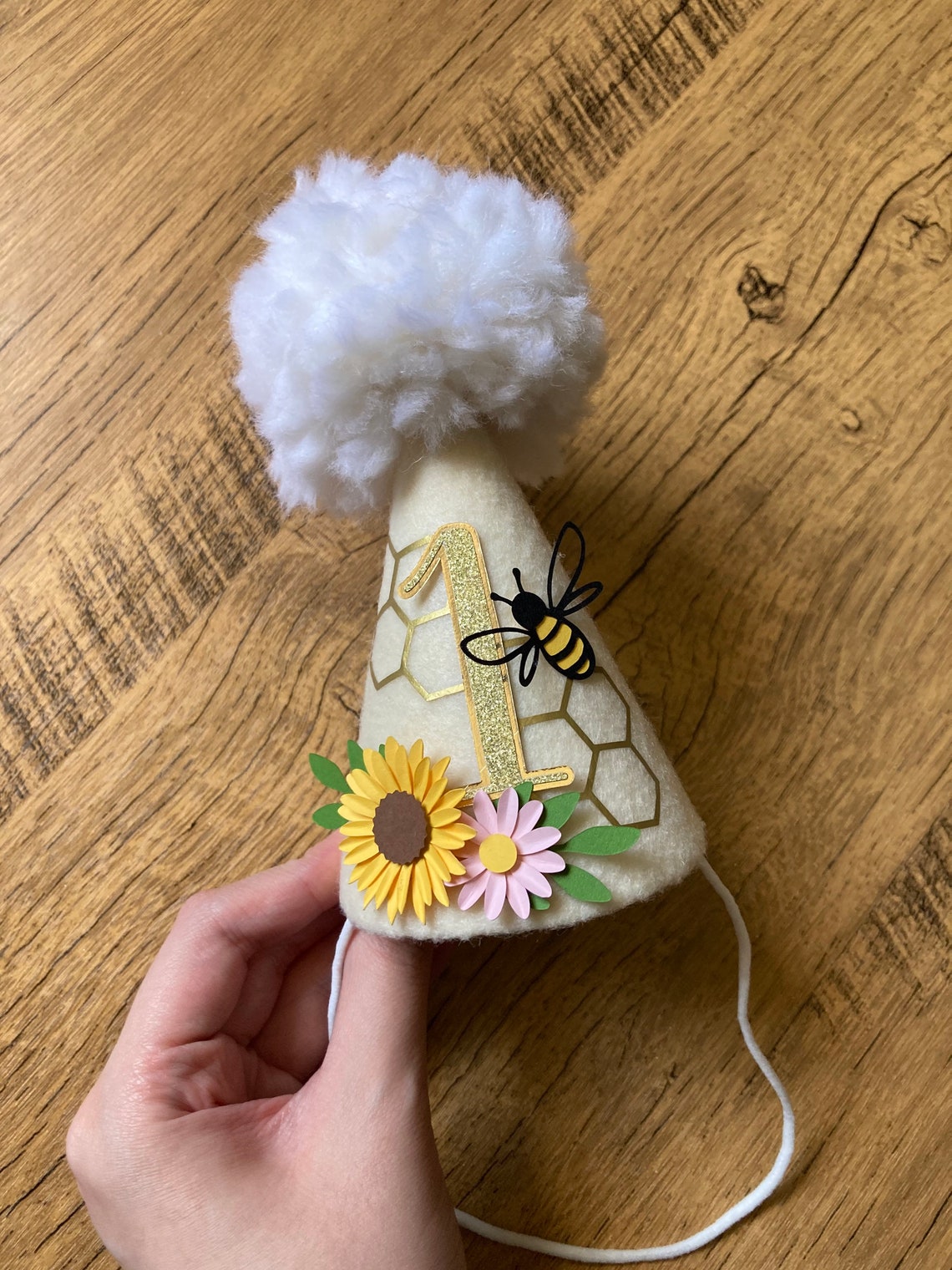 Sunflower Bee Birthday Hat, Floral Bee Party Hat, Pom Pom Party Hat ...