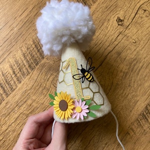 Sunflower Bee Birthday Hat, Floral Bee Party Hat, Pom Pom Party Hat ...