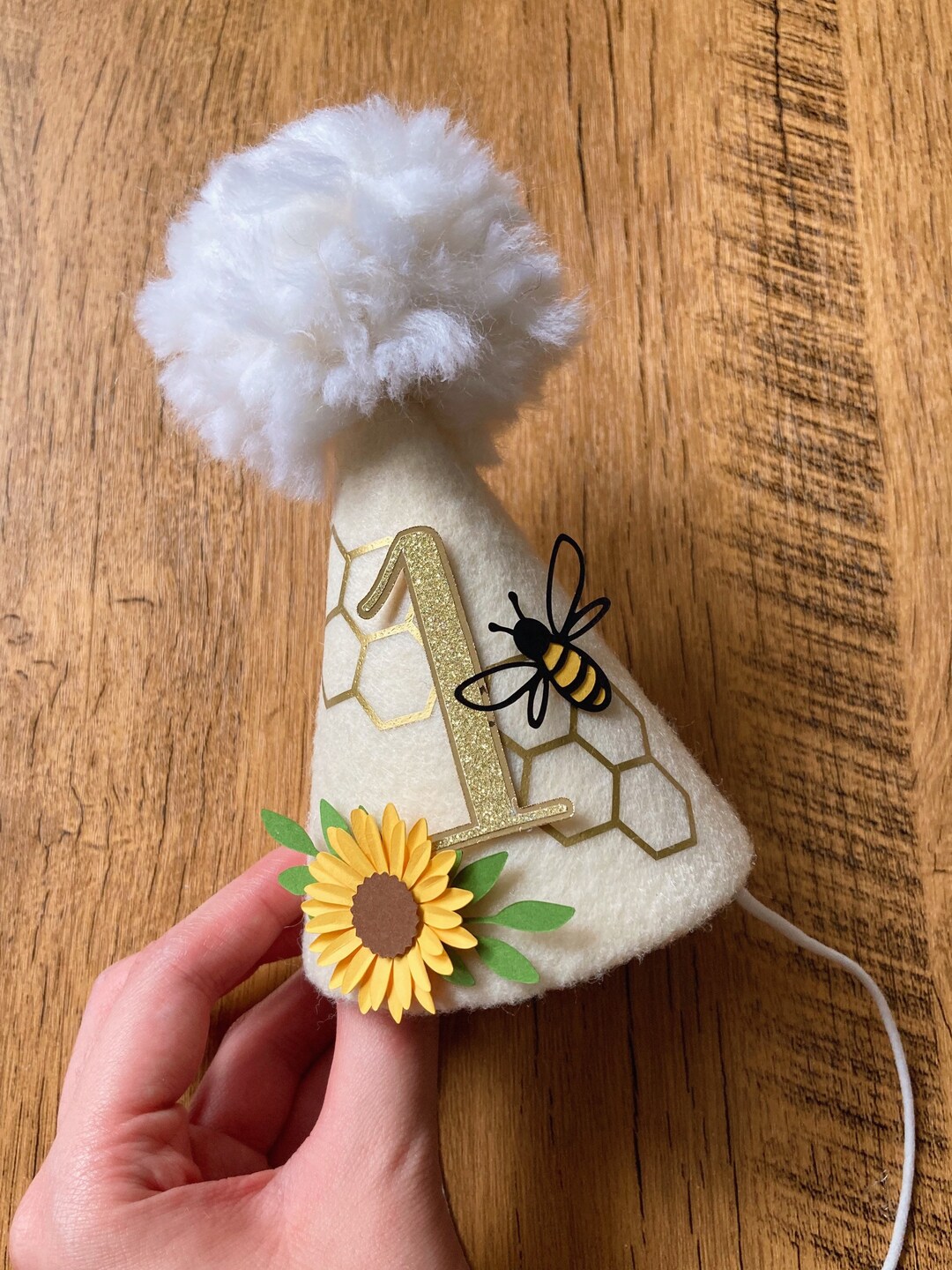 Bee Birthday Hat, Floral Bee Party Hat, Pom Pom Party Hat, 1st Bee-day ...