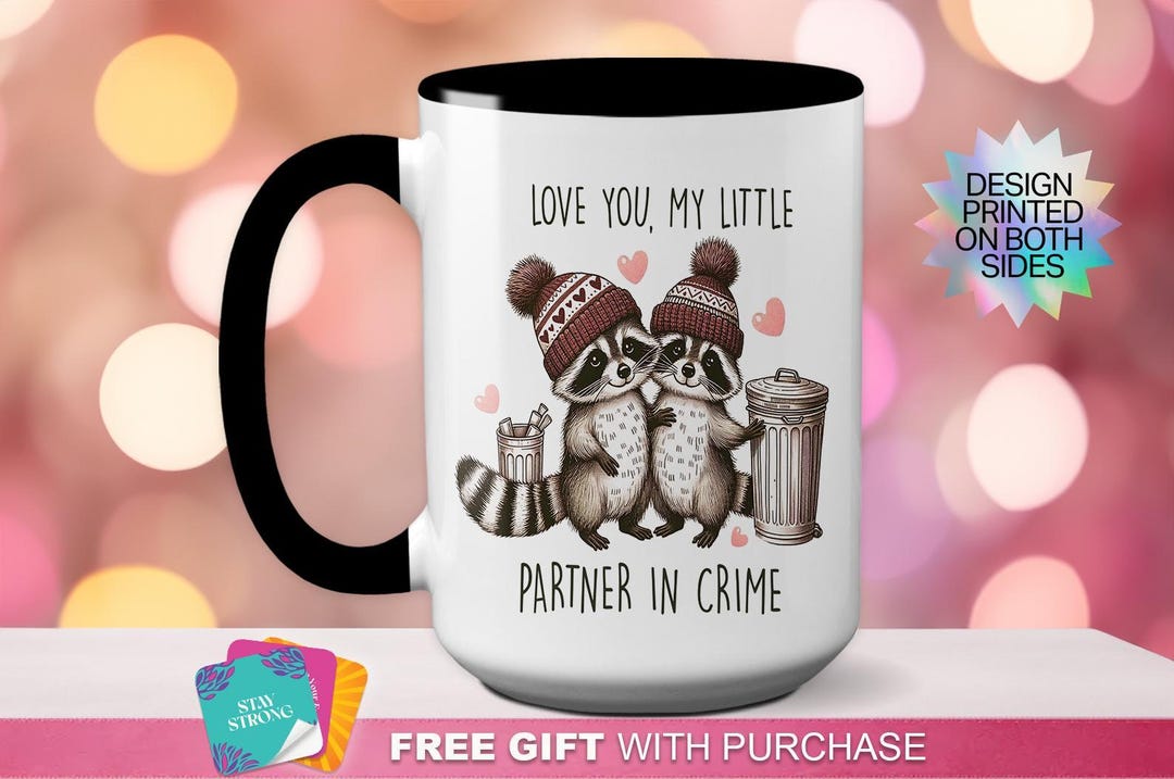 Super Cute "love You, My Little Partner in Crime" Mug With Raccoons ...
