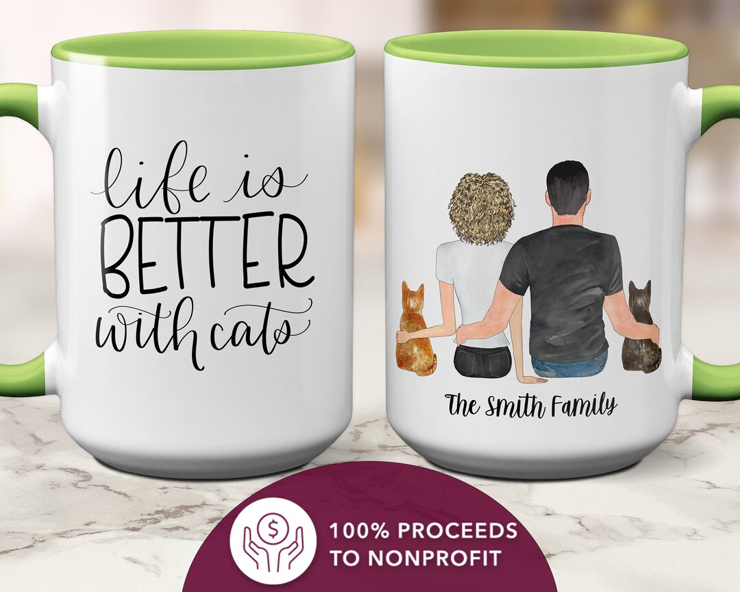 Cat Life Mug, Life is Better With Cats Custom Family Portrait Mug ...
