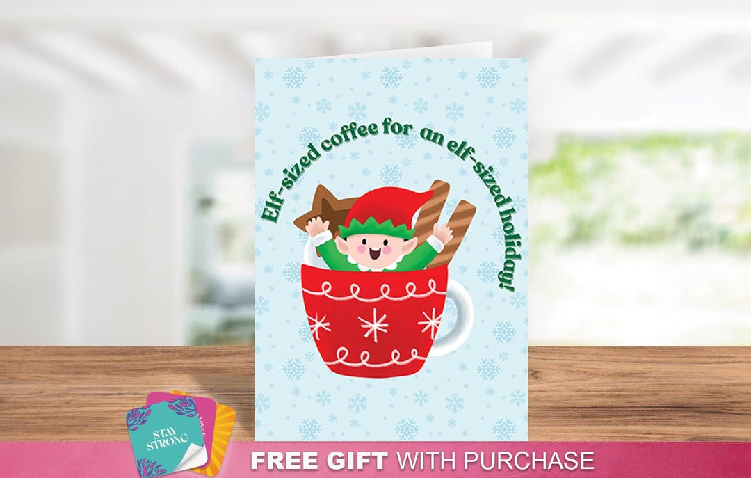 Cheerful elf-sized Coffee for an Elf-sized Holiday Christmas Card ...