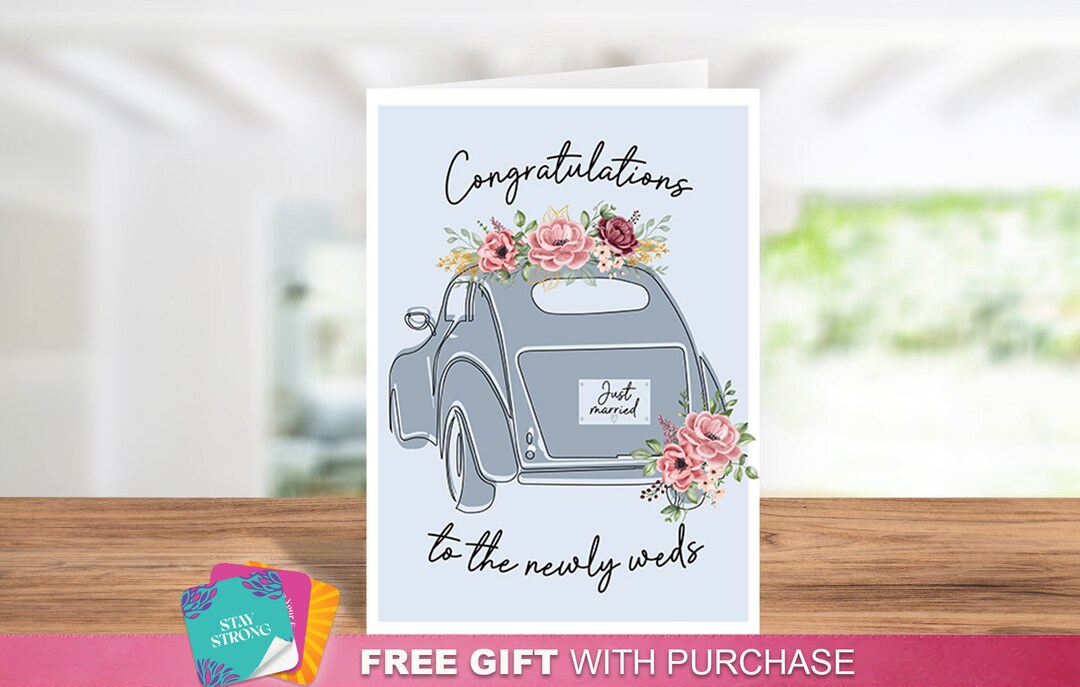 Just Married Wedding Card – Classic Car Congratulations Card – Handmade ...