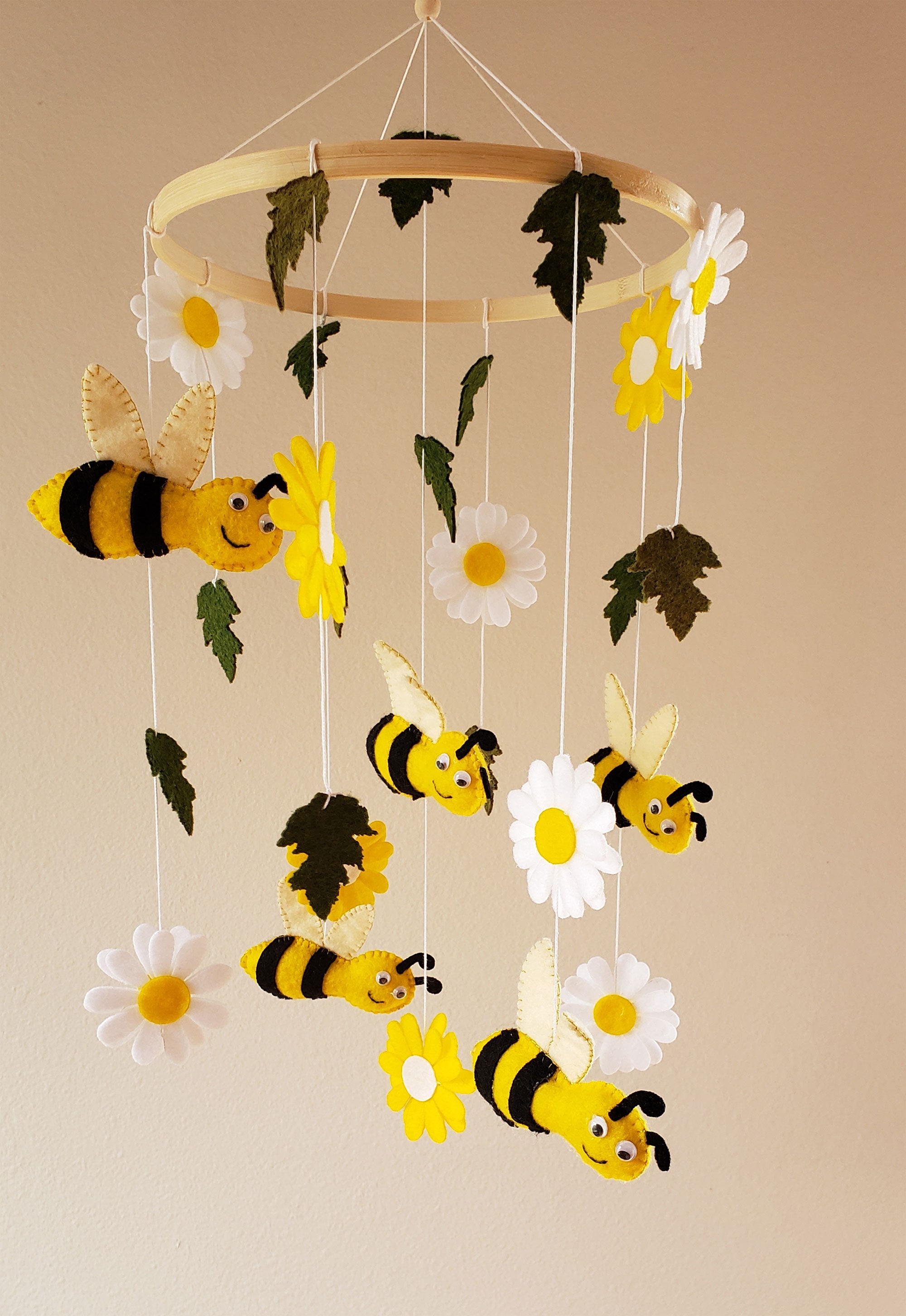 Bees Baby Mobile With Daisy Flowers, Baby Mobile Nursery Mobile Felt ...