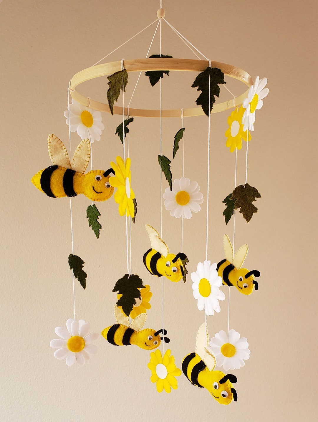 Bees Baby Mobile With Daisy Flowers, Baby Mobile Nursery Mobile Felt ...