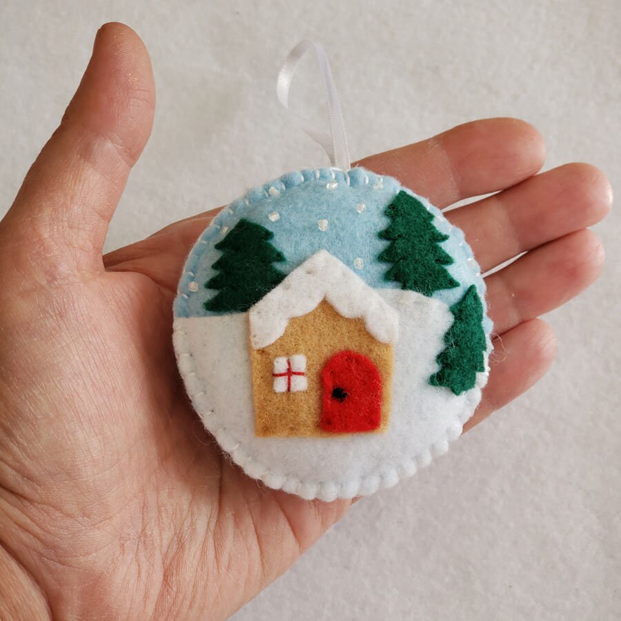 100% handmade adorable Christmas felt Village in snow ornament | Etsy
