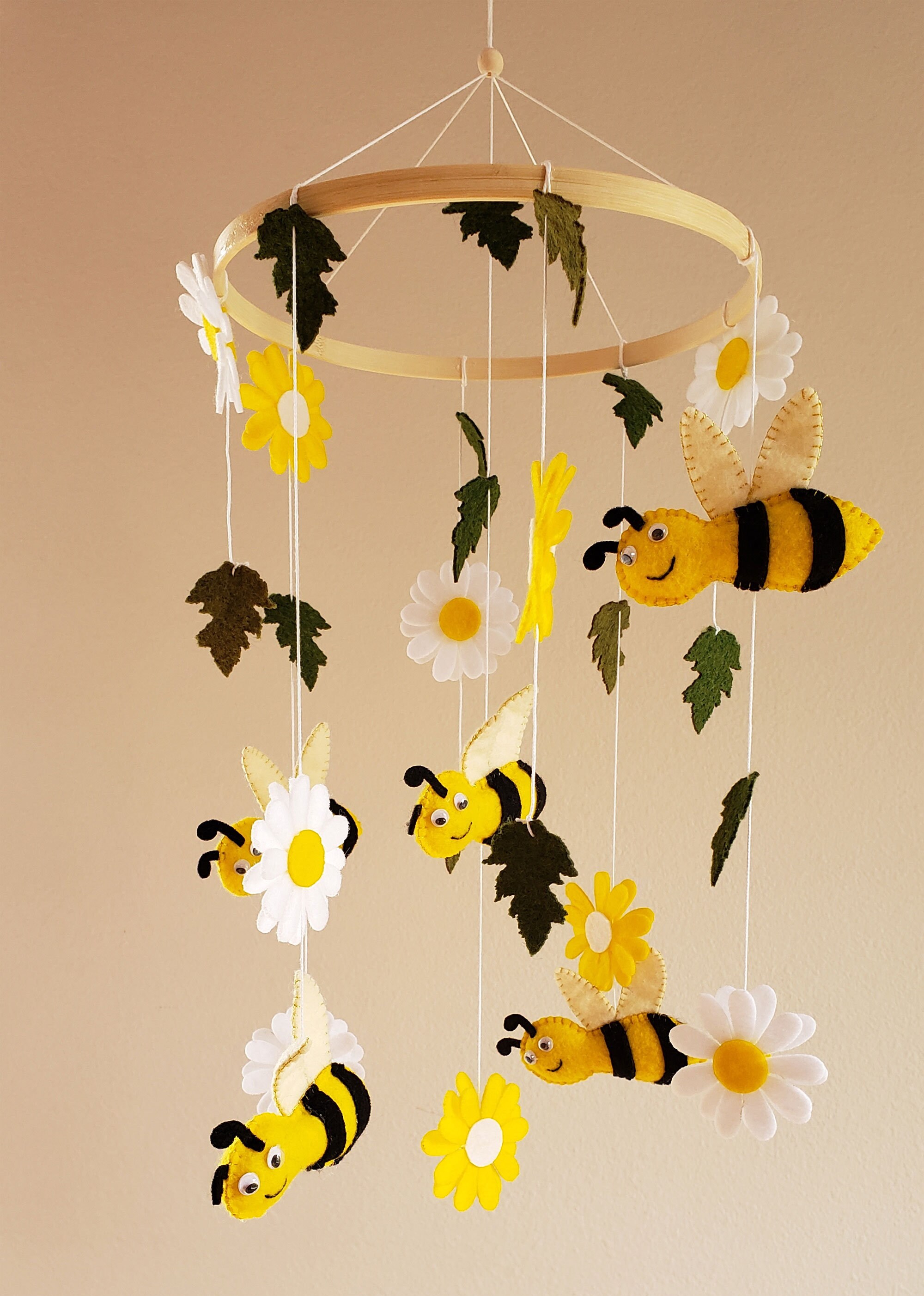 Bees Baby Mobile With Daisy Flowers, Baby Mobile Nursery Mobile Felt ...