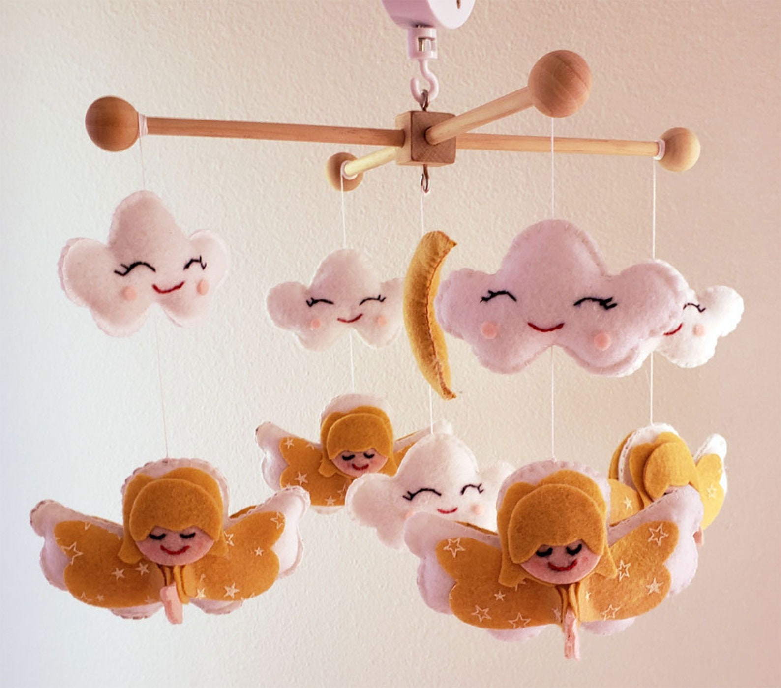 Felt 3d Angel Baby Mobile Gold White Baby Mobile Nursery - Etsy UK