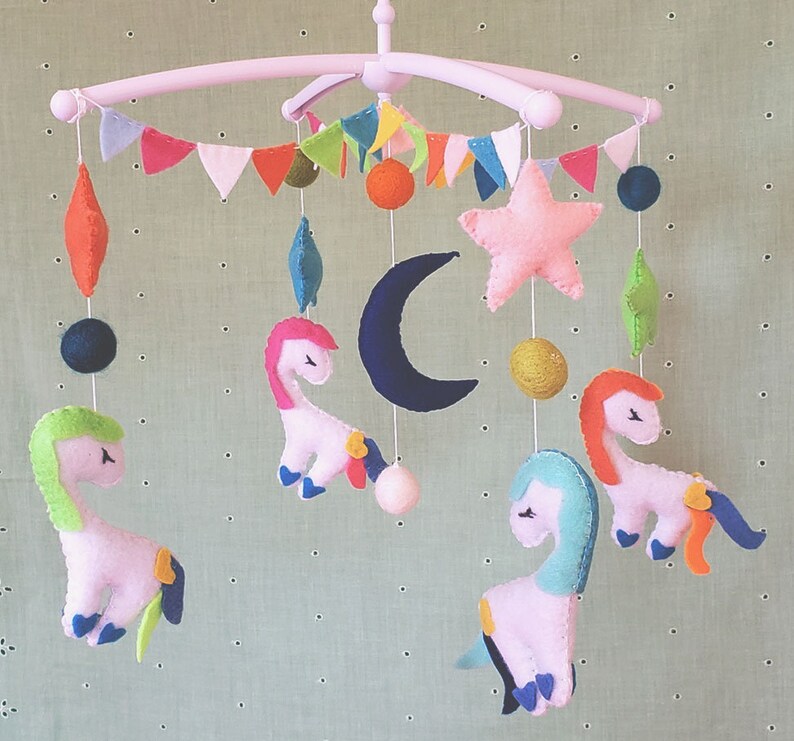 Musical Unicorn Mobile Multicolor Baby Unicorn Mobile Felt Nursery ...