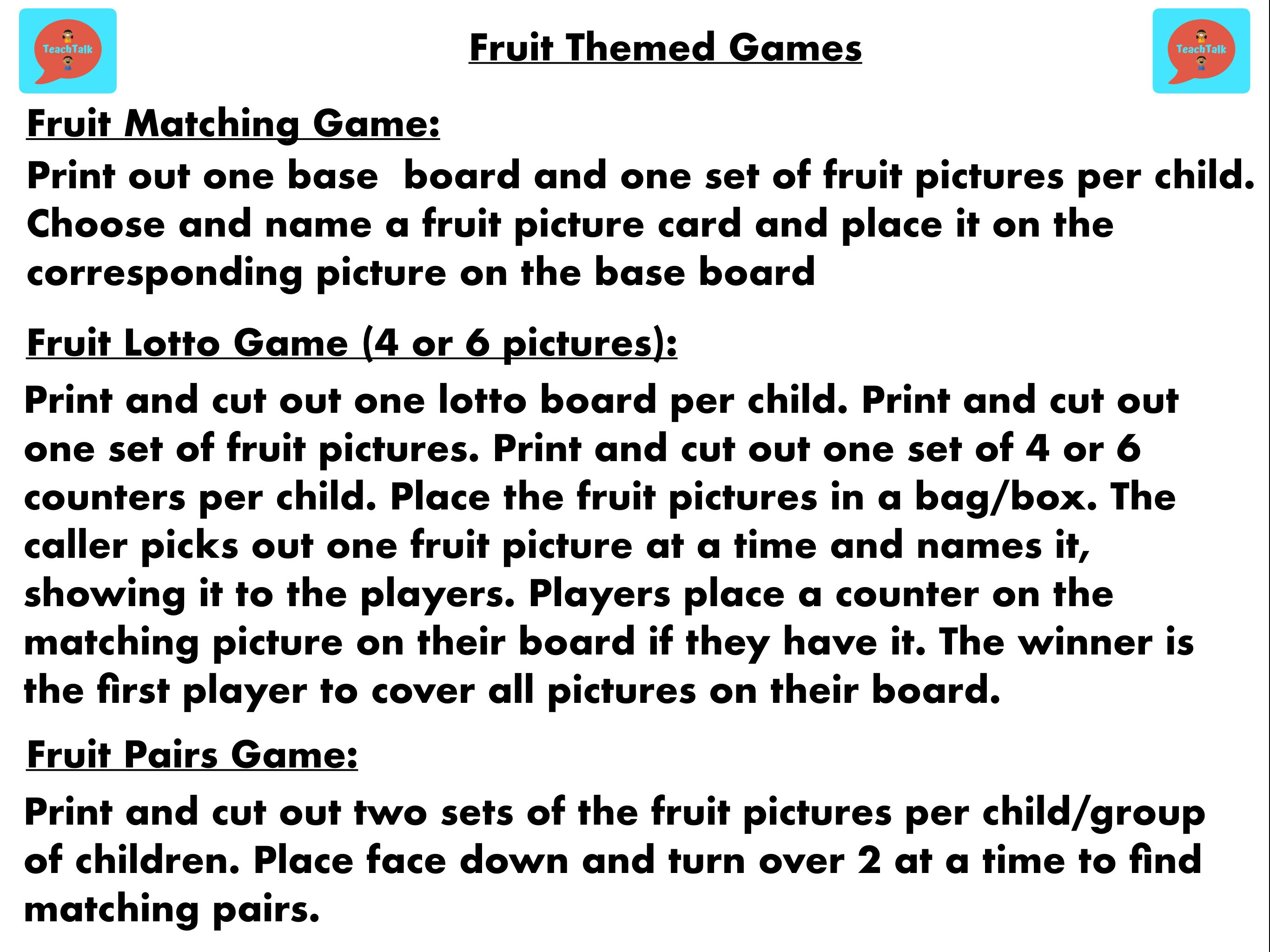 Early Years Fruit Themed Matching, Lotto and Pairs Games. Gorgeous ...