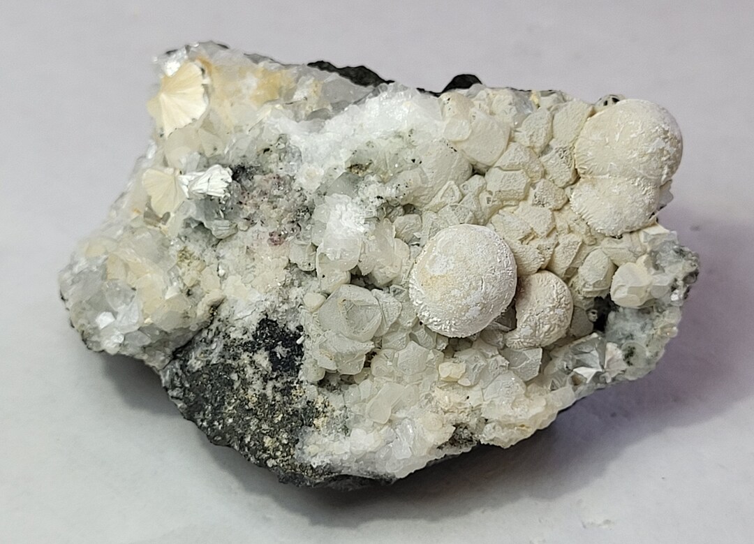 SW + LW UV Fluorescent Pectolite Spheres With Stevensite on Calcite ...
