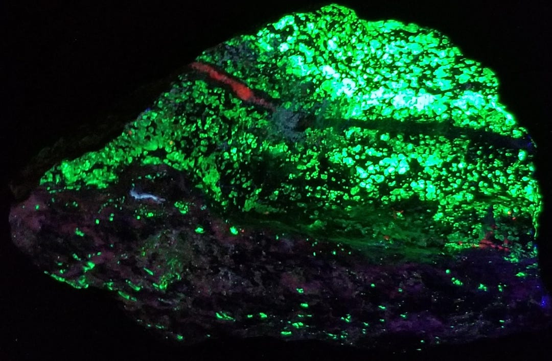 Big SW + LW UV Fluorescent Willemite & Calcite W/ Blue Fibrous Magnesio ...