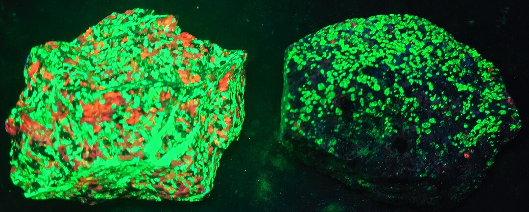Lot of 2x SW + LW UV Fluorescent Willemite W Calcite Franklinite ...