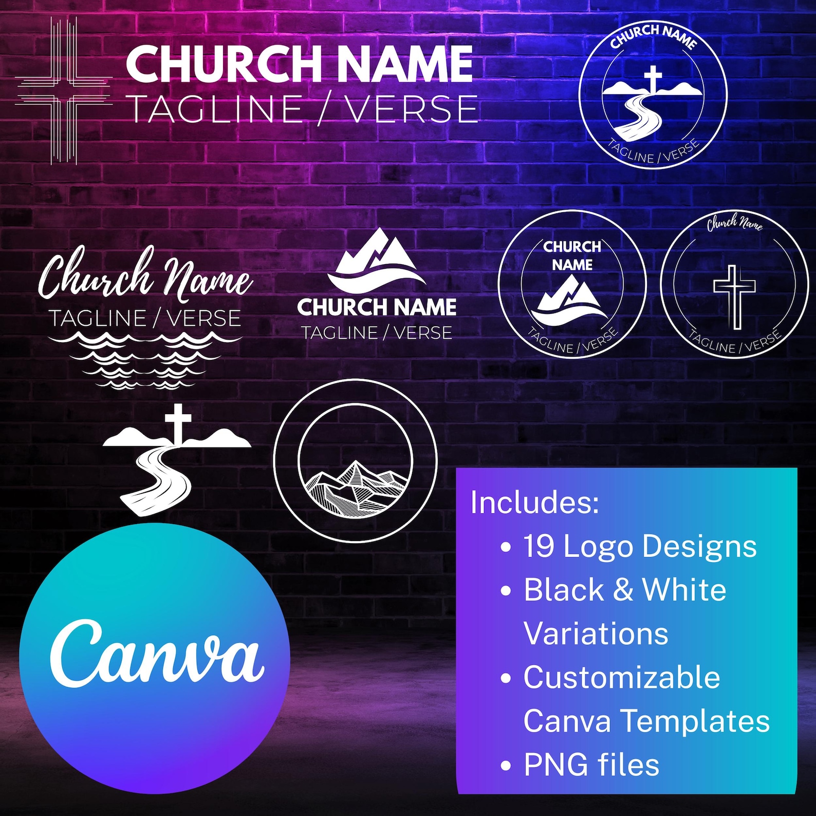 Church Logo Branding Kit | 19 Editable Canva Templates | Modern ...