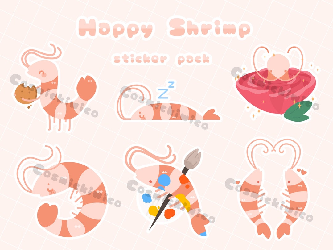 Happy Shrimp Sticker Pack, 6 Pieces Prawn Stickers, Ocean Decal Set - Etsy