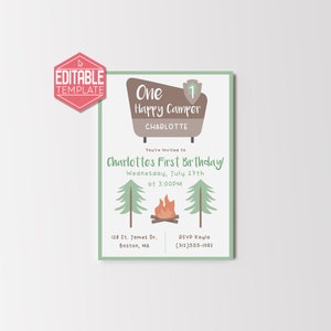 One Happy Camper Editable Invitation Printable Template - Etsy