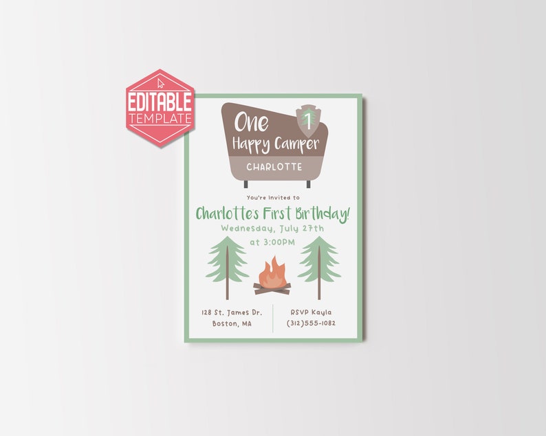 One Happy Camper Editable Invitation Printable Template - Etsy
