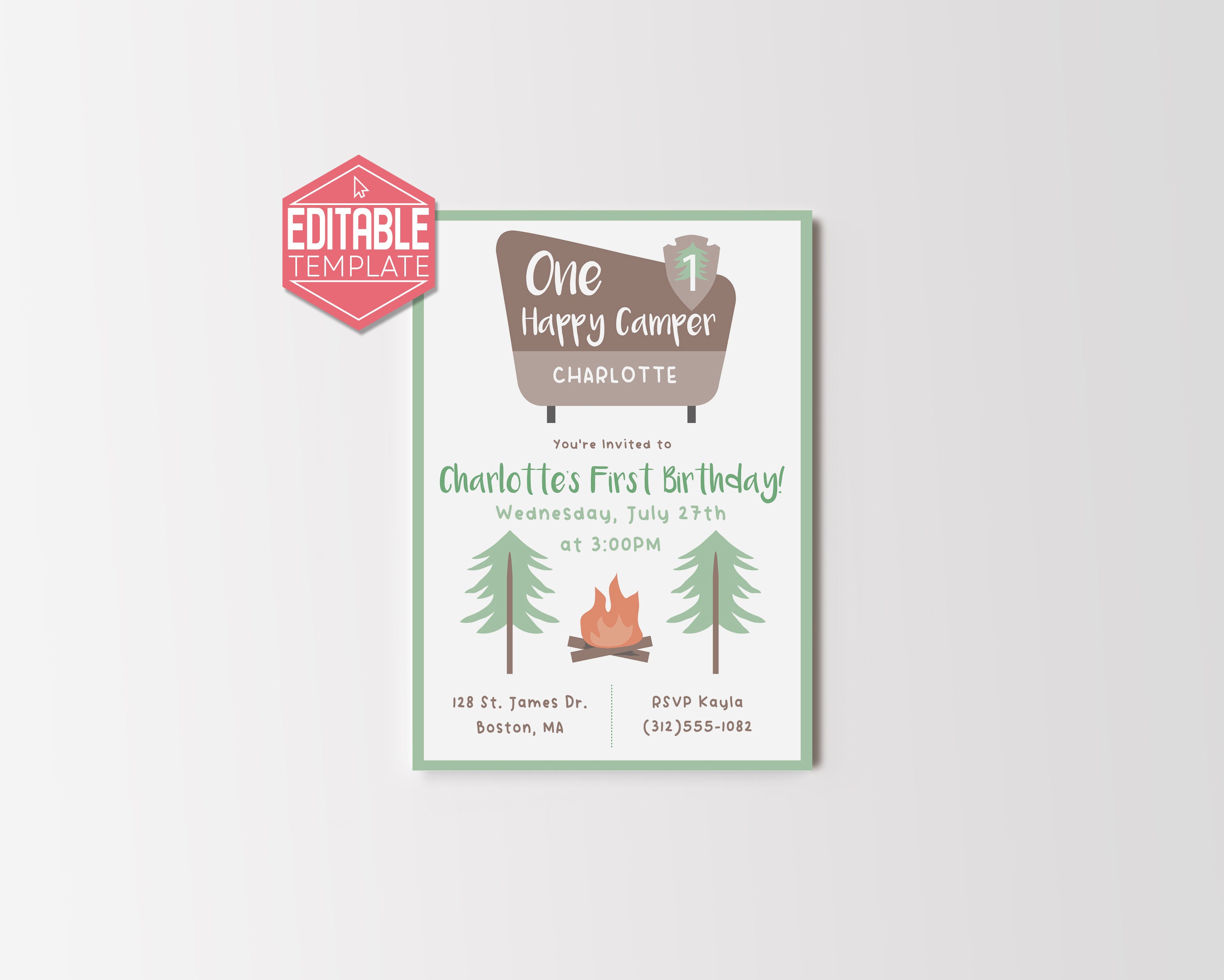 One Happy Camper Editable Invitation Printable Template - Etsy