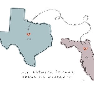 Custom Friendship Map - Long Distance Friendship Gift -friendship State ...