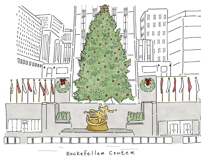 Rockefeller Center Christmas Art Print - Manhattan Painting - New York ...