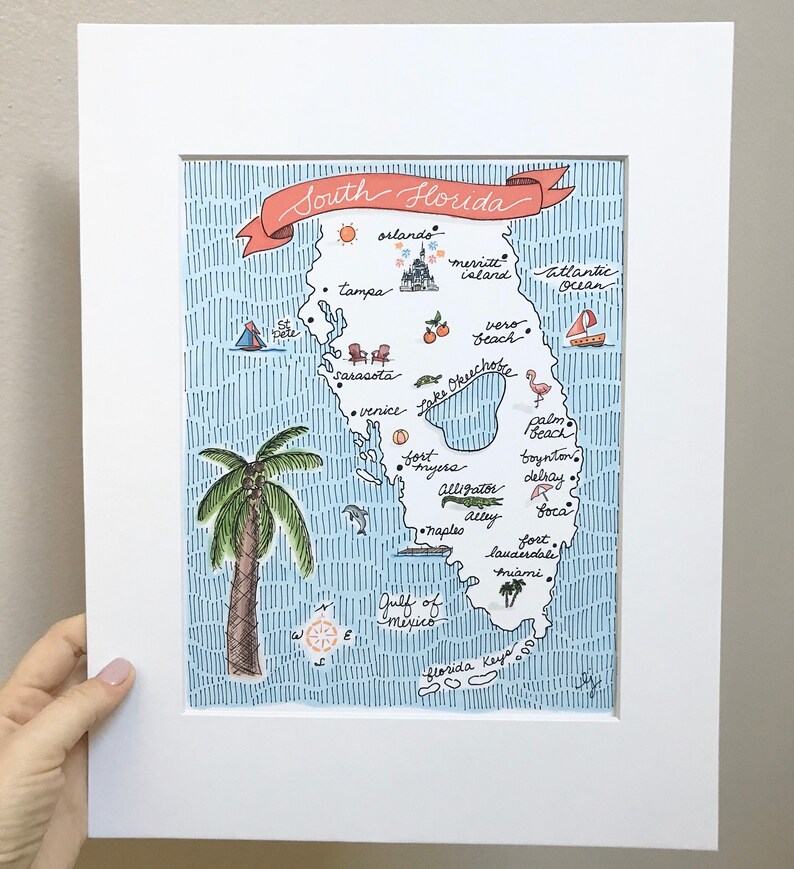 Whimsical South Florida Art Print - Florida Illustration - Florida ...