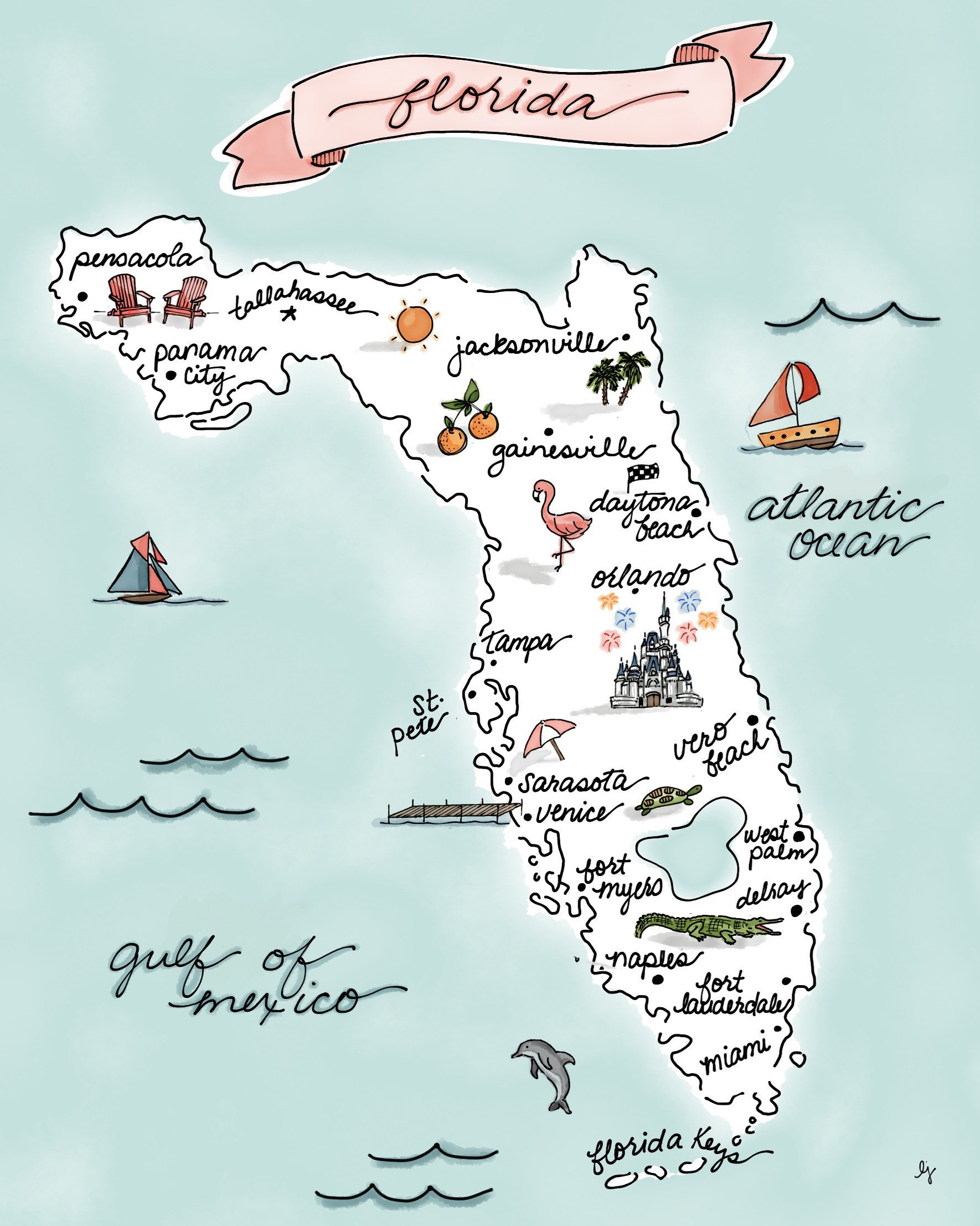 Whimsical Florida Art Print - Florida Illustration - Florida Original ...