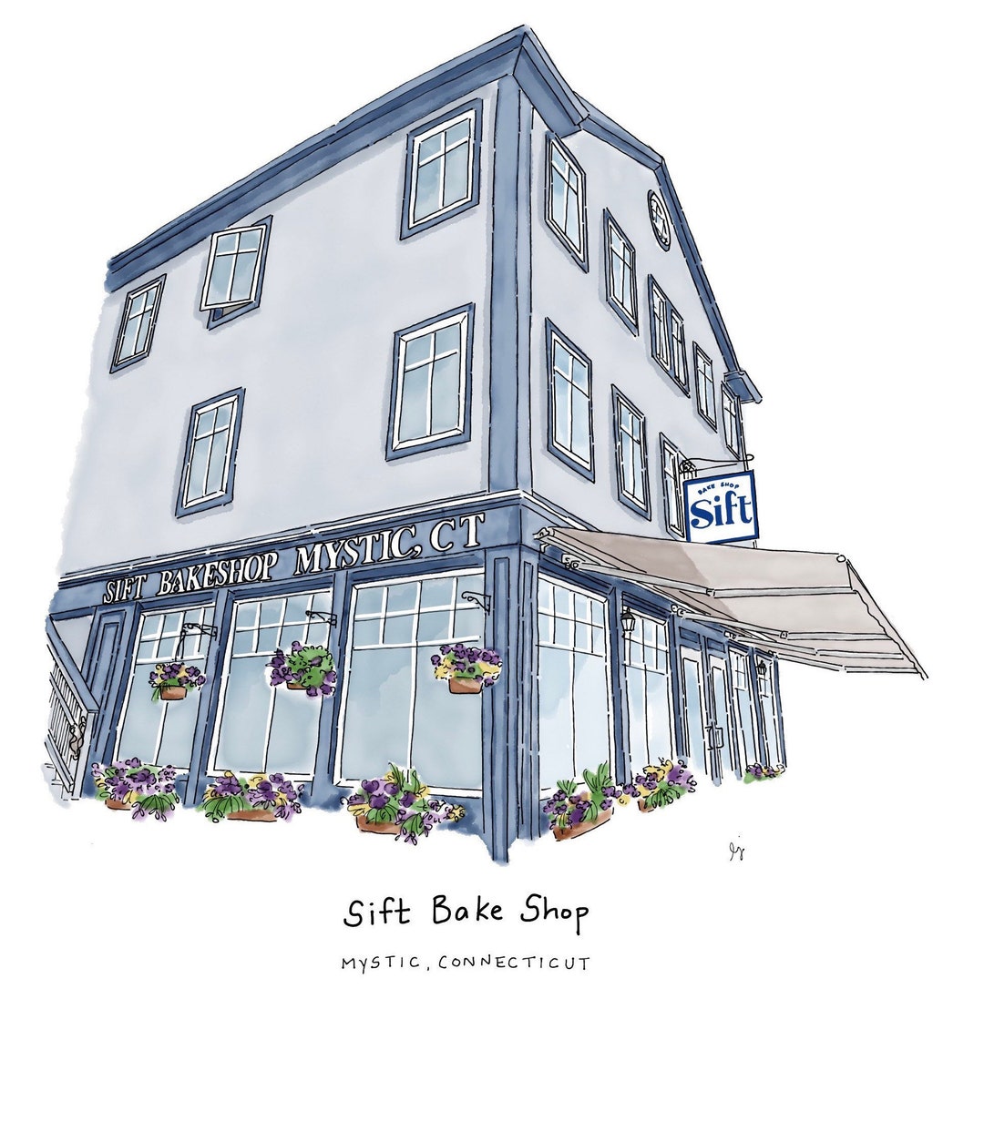 Sift Bake Shop Original Art Print - Mystic Connecticut - Matted- Mystic ...