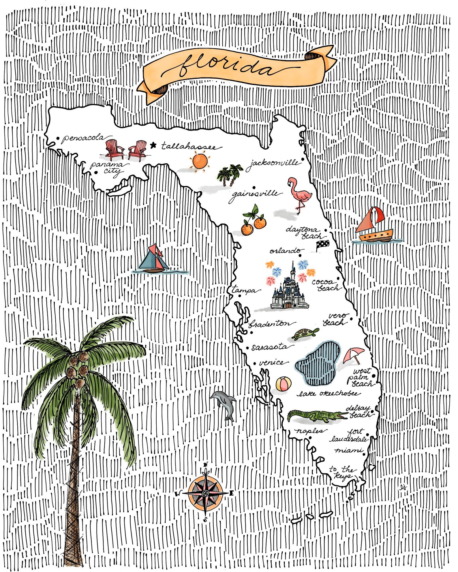 Whimsical Florida Art Print - Florida Illustration - Florida Original ...