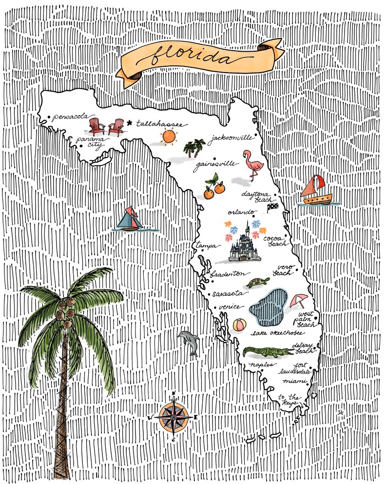 Whimsical Florida Art Print Florida Illustration Florida - Etsy