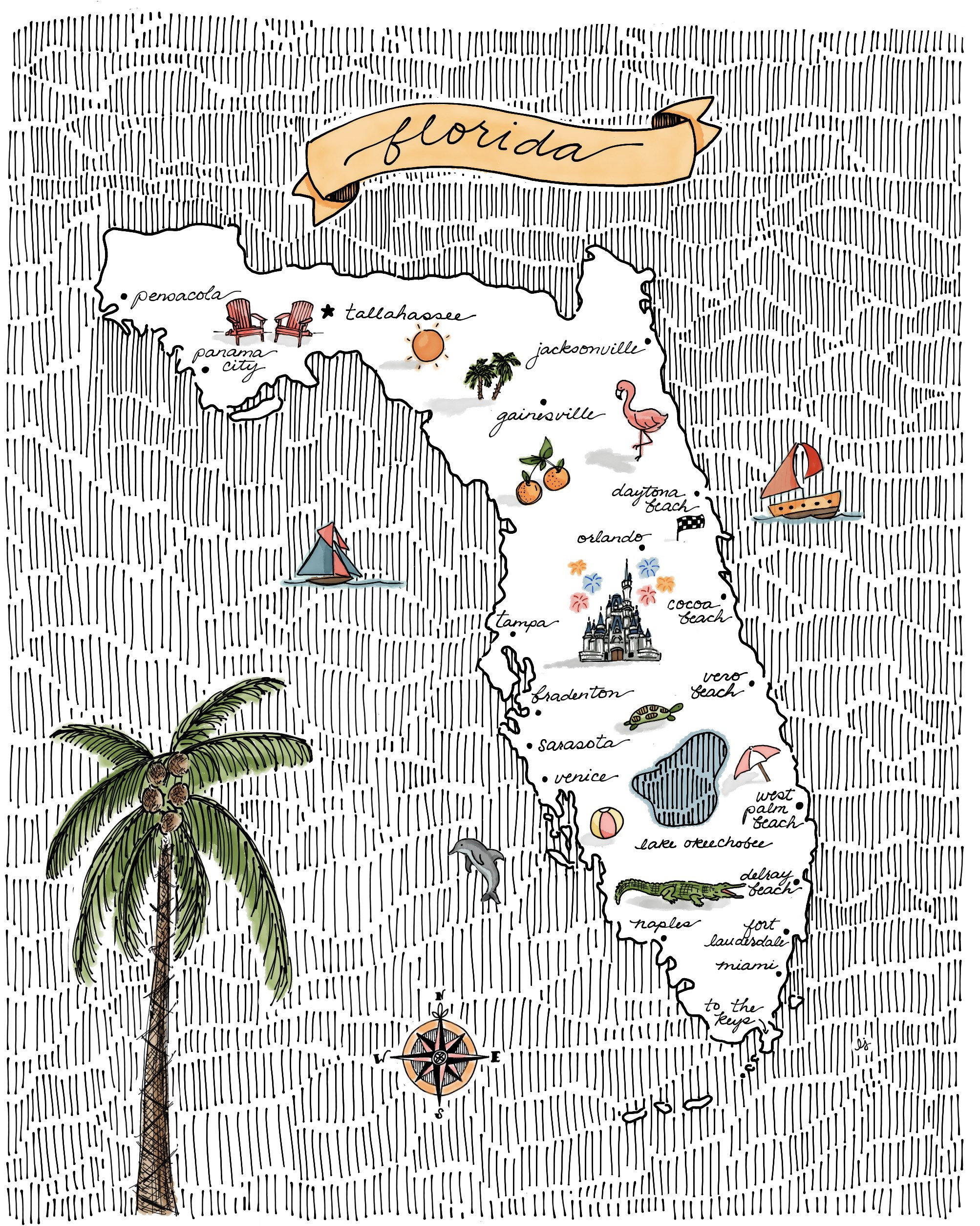 Whimsical Florida Art Print Florida Illustration Florida | Etsy