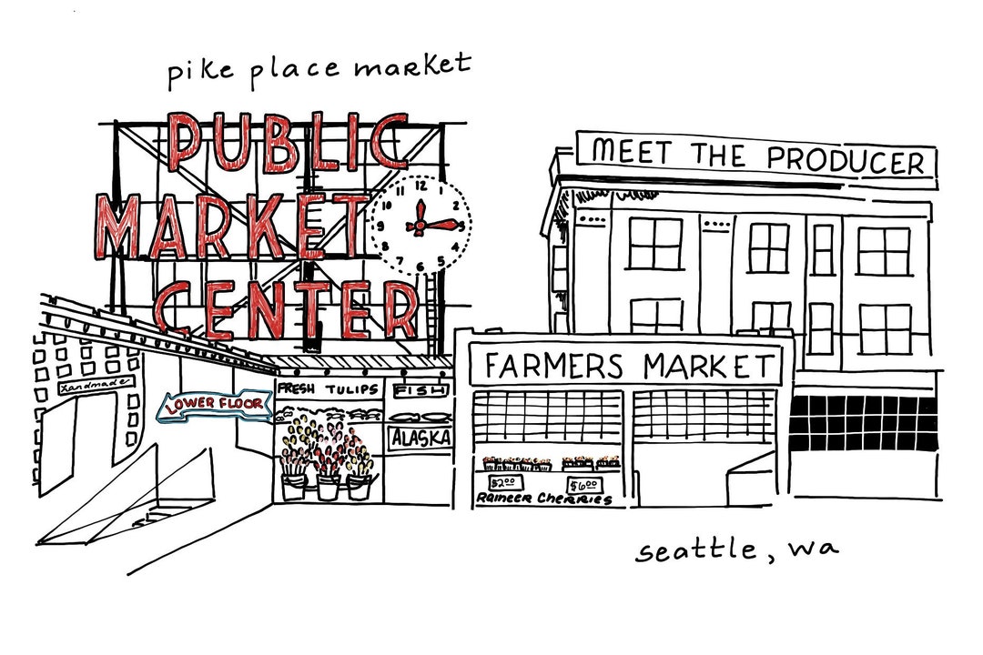 Pike Place Art Print - Seattle Painting - Pike Place Market Seattle ...