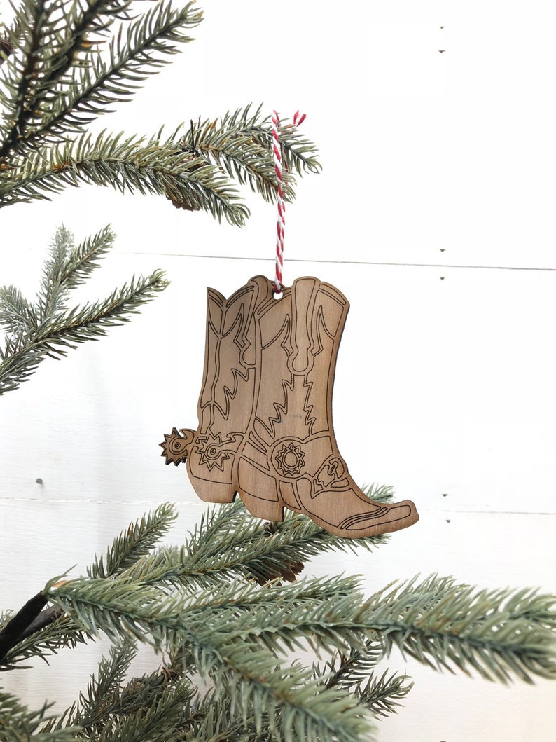 Cowboy Boots Wooden Christmas Ornament, Western Ornaments, Cowboy ...