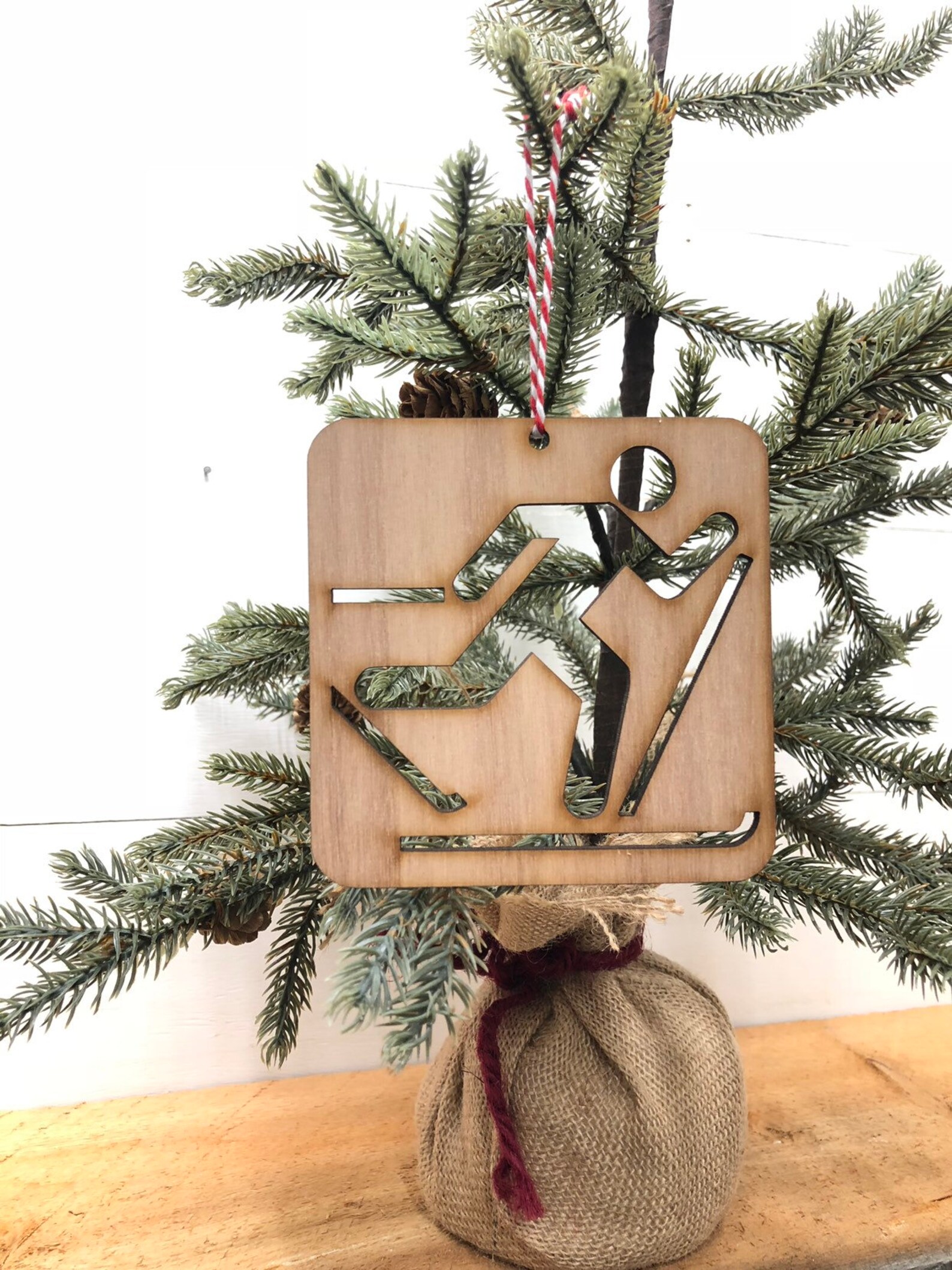 Cross Country Skiing Sign Wooden Ornament, CC Skiing Ornament ...