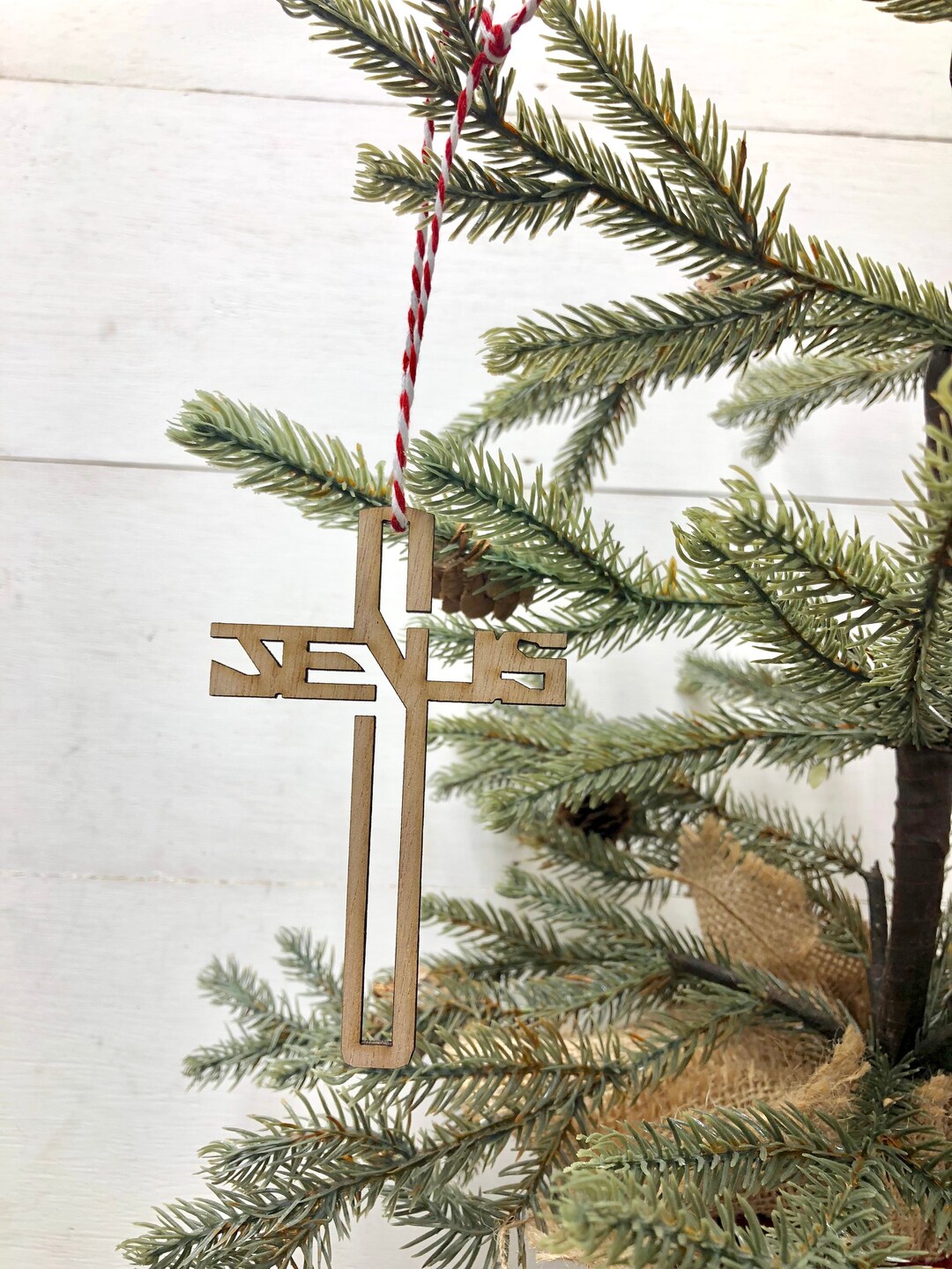 Wooden Jesus Cross Ornament, Christmas Ornament, Christian Christmas ...