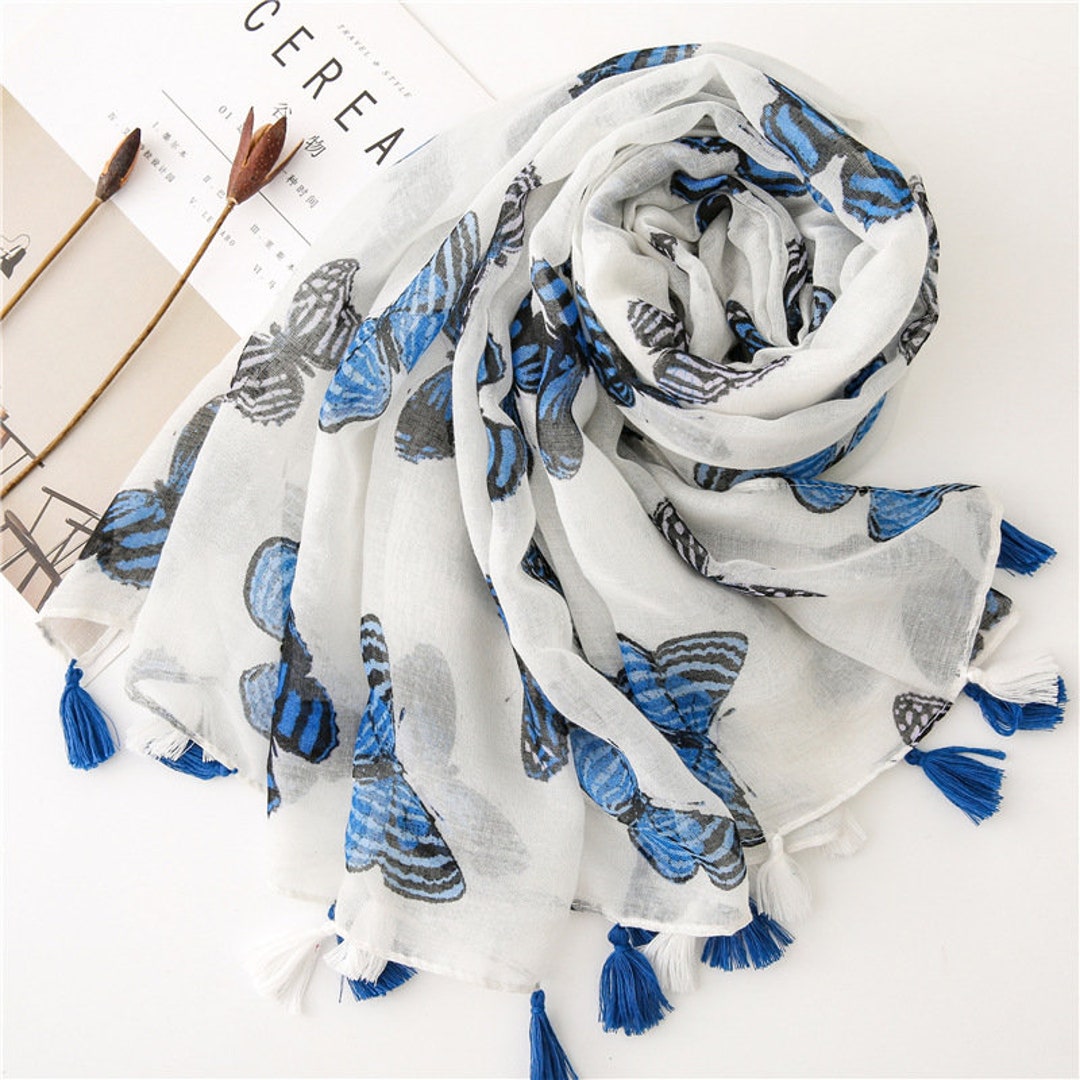 Butterfly Scarf, Blue Butterflies, Gift for Her, Butterfly Print ...
