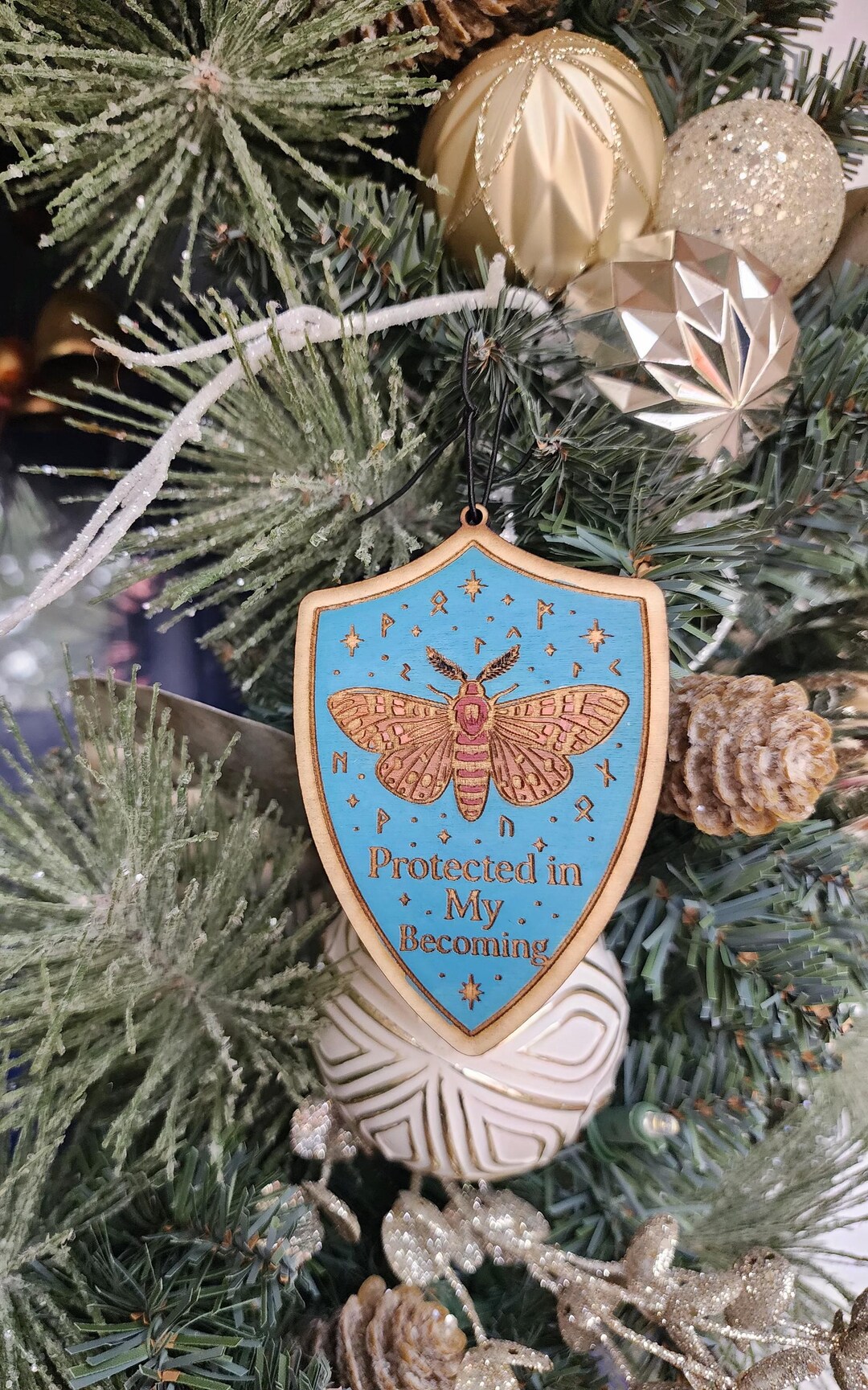 Hand Painted • Transformation Shield Ornament | Moth, Runes, Protective ...