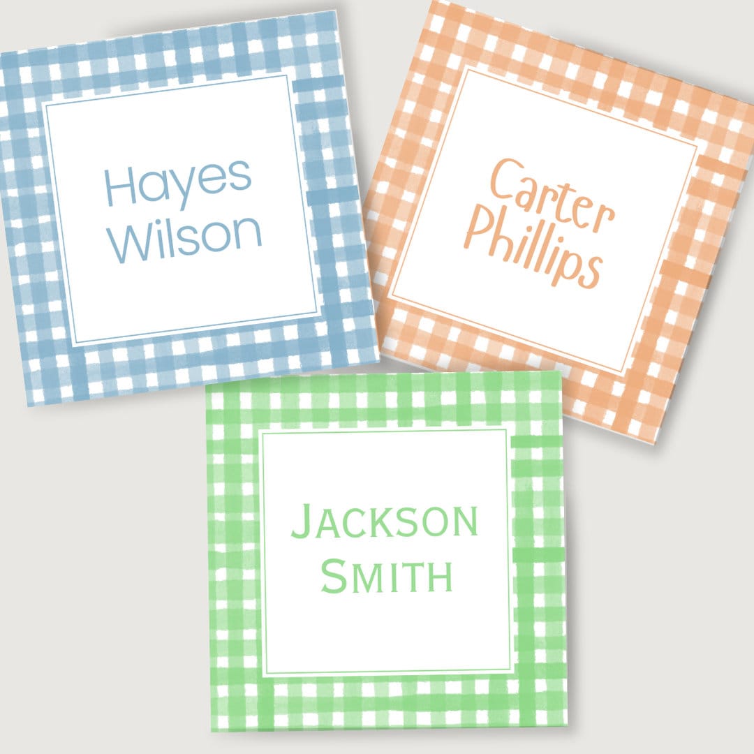 Watercolor Gingham Calling Card, Kids Enclosure Card, Square Gift Tag ...