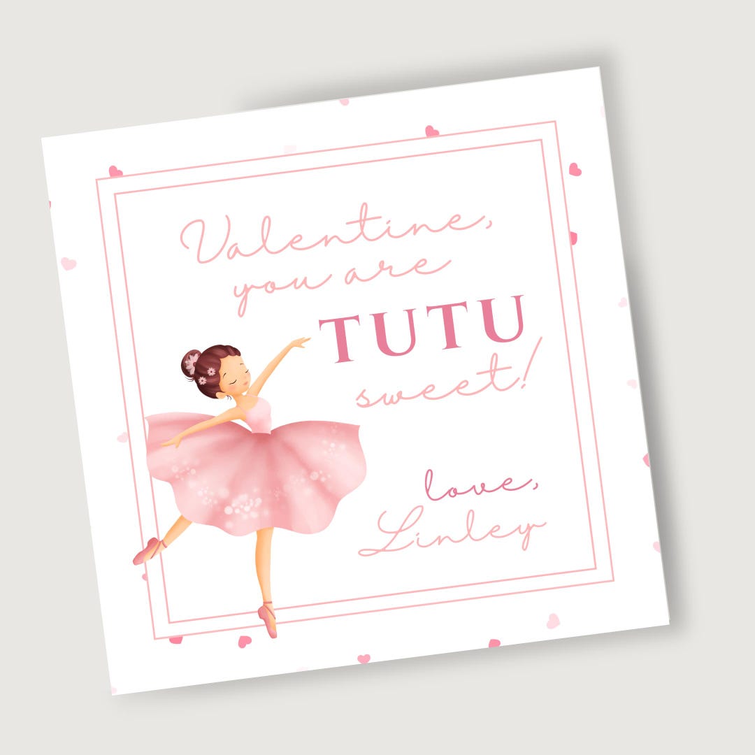 Ballerina Valentine, Tutu Valentine, Adult Family Enclosure Card, Girl ...