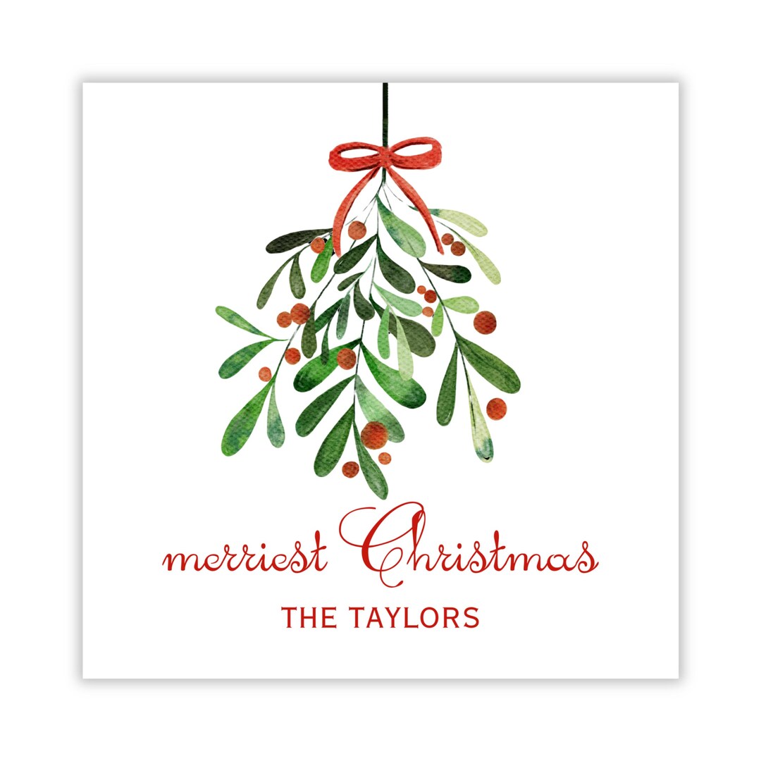Mistletoe Christmas Gift Tag, Square Enclosure Card - Etsy