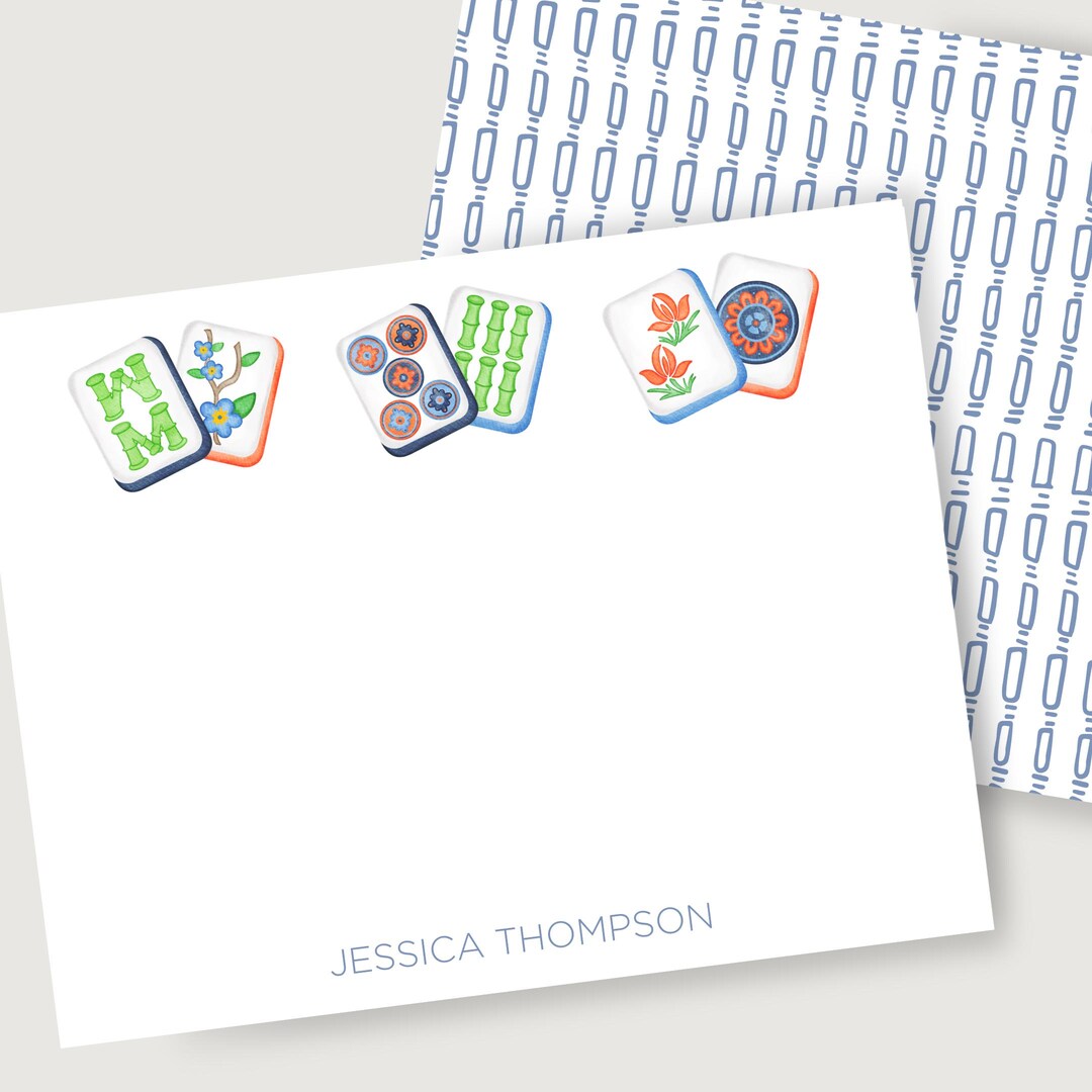 Personalized Mahjong Stationery, Mahjong Tile Notecards, Flat Notecard ...