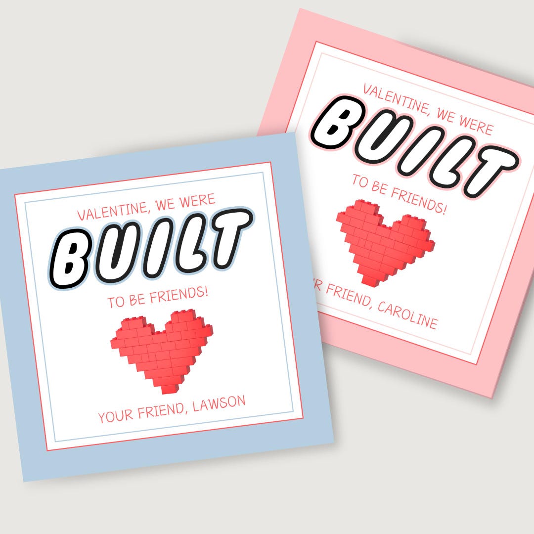 Brick Built Valentine, Adult Family Enclosure Card, Square Gift Tag - Etsy