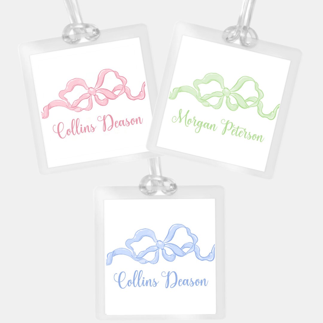 Personalized Bow Bag Tag: Laminated Girl Luggage Tag - Etsy