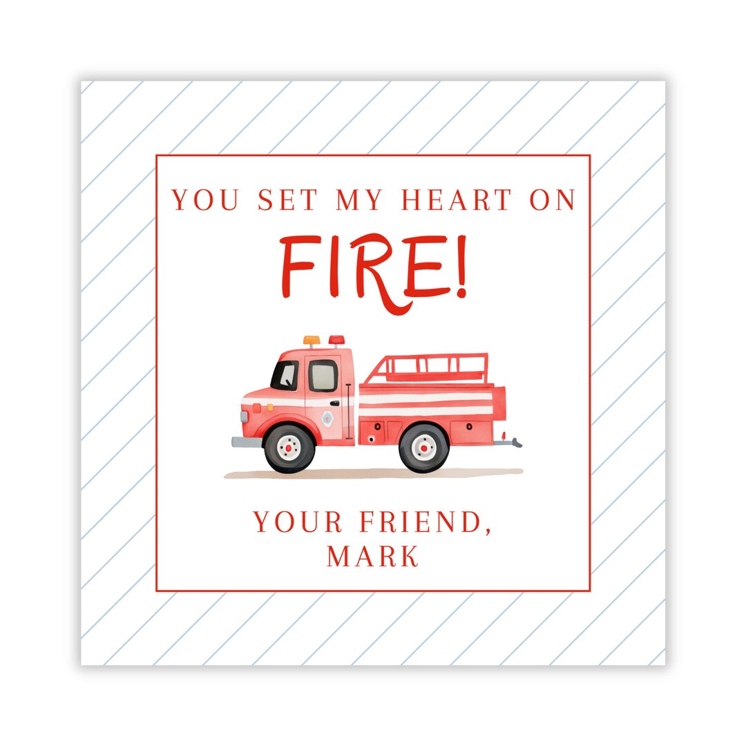 Fire Truck Valentine Card: Fireman Gift Tag - Etsy