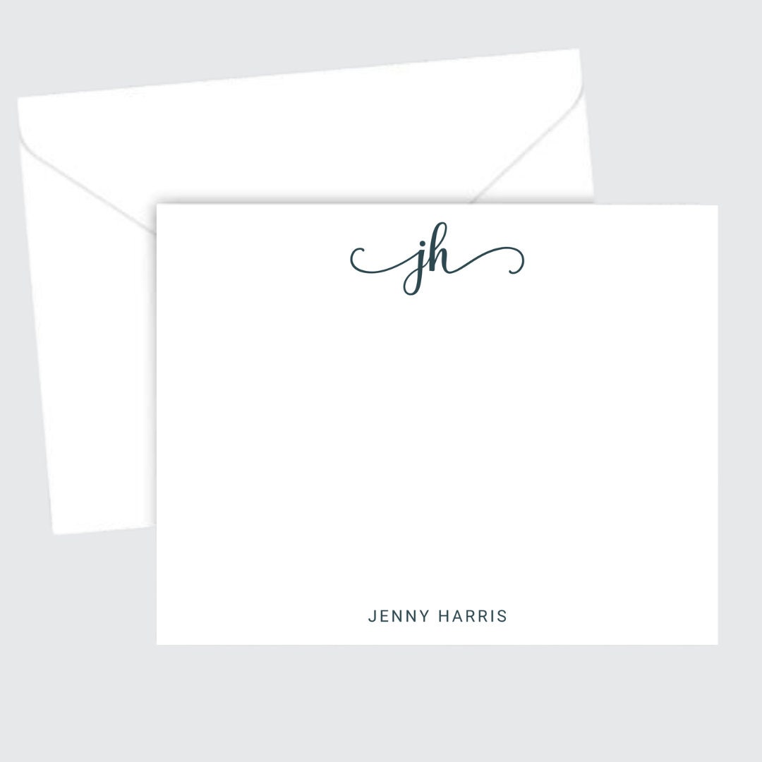 Personalized Stationery Simple Name, Script Initial Flat Notecard Set ...