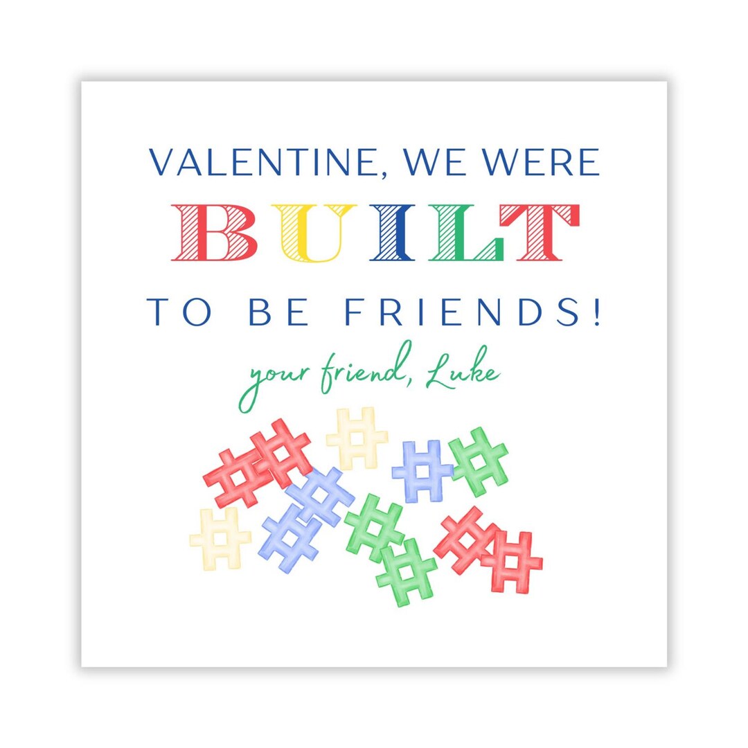 PRINTABLE Hashtag Block Built Valentine Card: Kids Gift Tag - Etsy UK