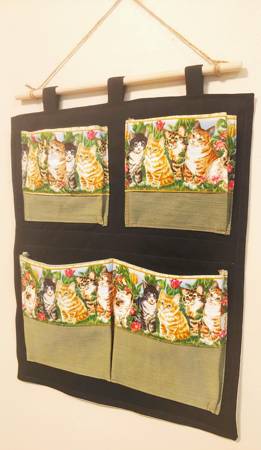 Wall Pocket Organizer With Cat and Flower Print – Handmade & Functional ...
