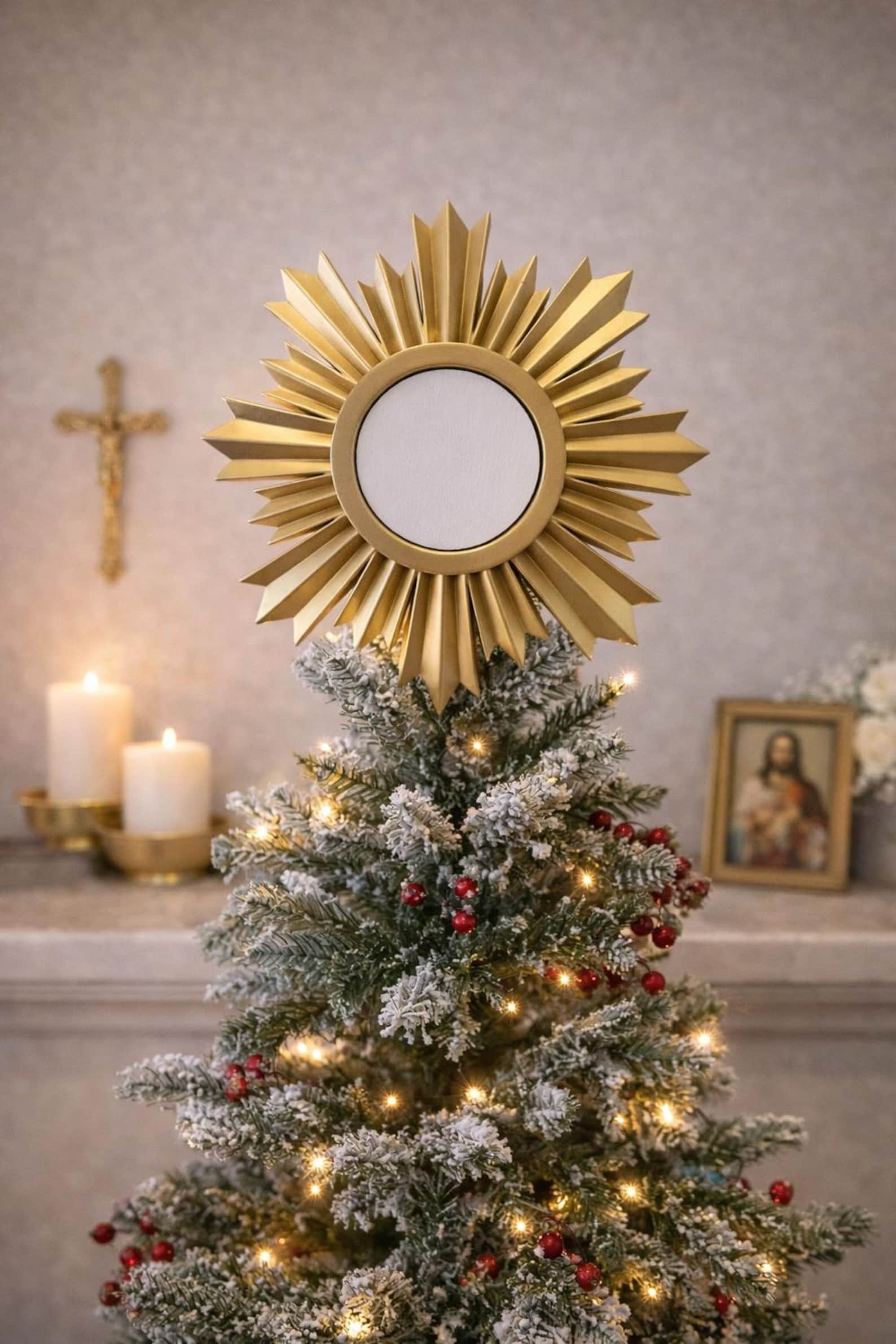 Gold Eucharistic Monstrance Tree Topper | Catholic Sunburst Christmas ...