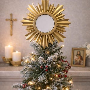 Gold Eucharistic Monstrance Tree Topper | Catholic Sunburst Christmas ...