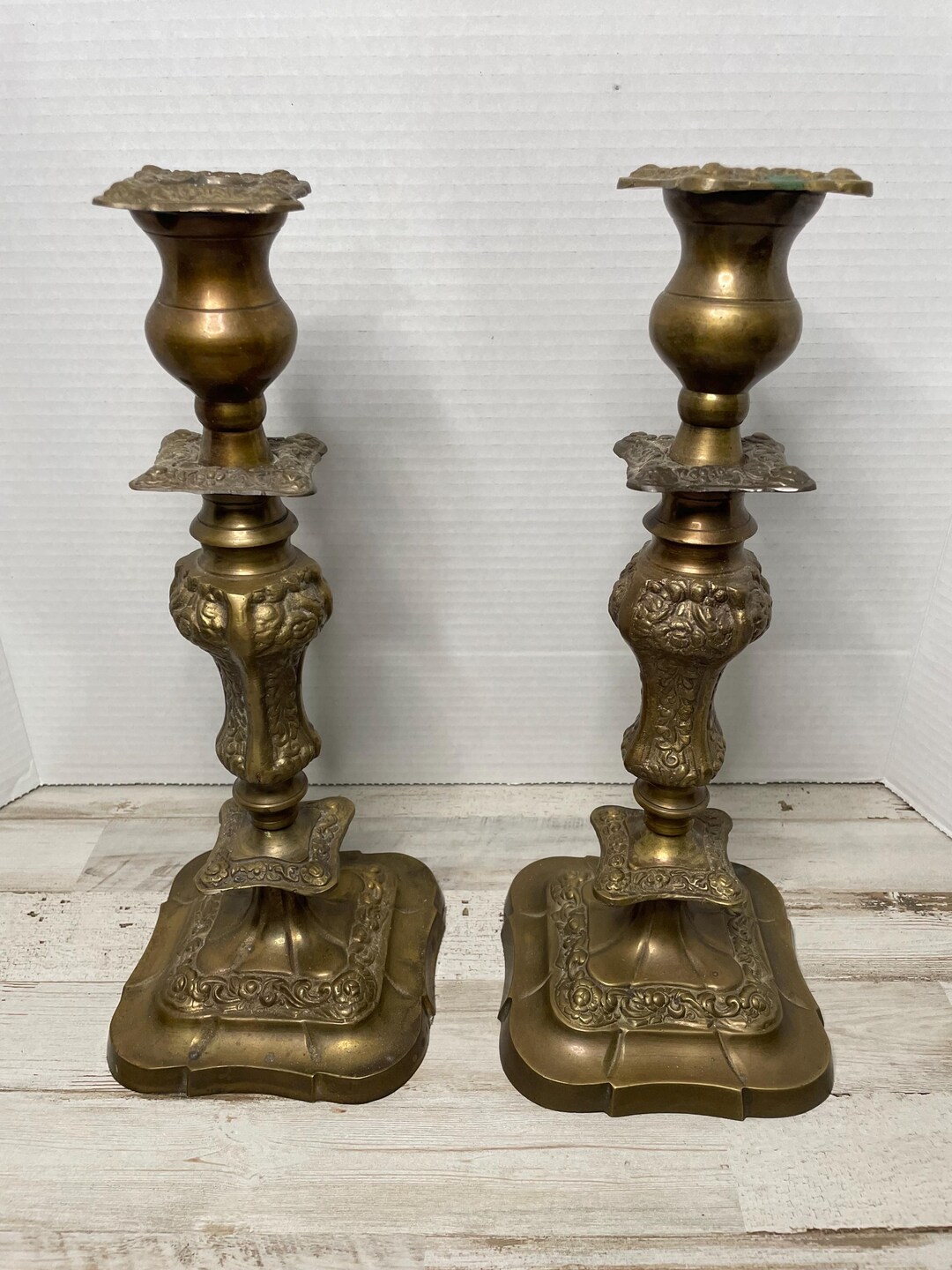 Vintage Pair of Brass Candlesticks 14.5 In Heavy HOME ALTAR , Domestic ...